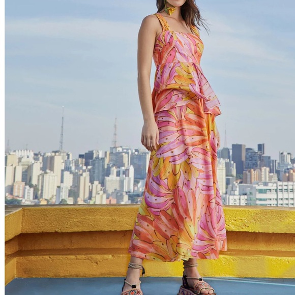 FARM Rio | Dresses | Farm Rio Pink Ombr Banana Cross Back Maxi Dress ...